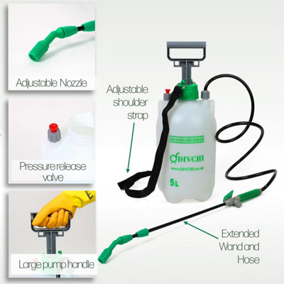5 Litre Pump Action Pressure Sprayer with Adjustable Nozzle & Carrying ...