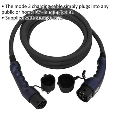 5 Meter Type 2 Electric Vehicle Charger Cable with Storage Case - 32A 3 ...