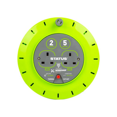5 Mtr 13 Amp 2 Socket Outlet with Thermal Cut Out Green Cassette Reel