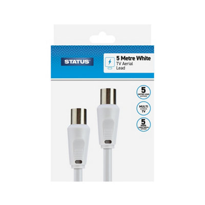 5 Mtr Aerial Coaxial Lead Male to Male Cable 5mm White 1