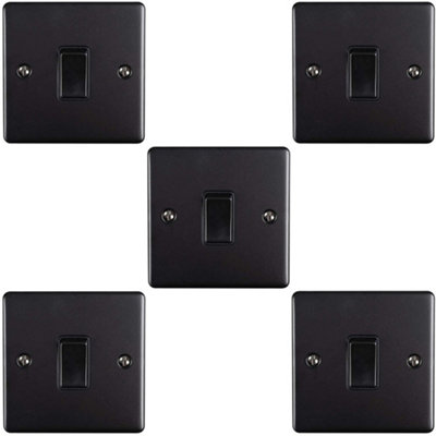 5 PACK 1 Gang 20A Single Light Switch MATT BLACK & BLACK 2 Way Metal Rocker