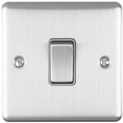 5 PACK 1 Gang Single Light Switch SATIN STEEL 2 Way 10A Grey Trim & Metal