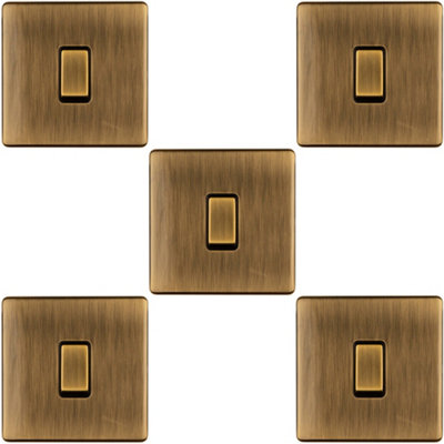 5 PACK 1 Gang Single Light Switch SCREWLESS ANTIQUE BRASS 2 Way 10A ...