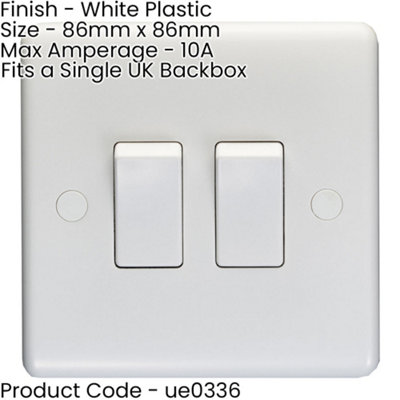 5 PACK 2 Gang Double 10A Light Switch 2 Way - WHITE PLASTIC Wall Plate ...