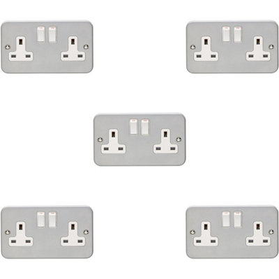 Buy 5 PACK 2 Gang Double 13A Switched UK Plug Socket HEAVY DUTY METAL CLAD Power at B&Q