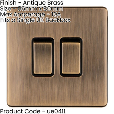5 PACK 2 Gang Double Light Switch SCREWLESS ANTIQUE BRASS 2 Way 10A ...