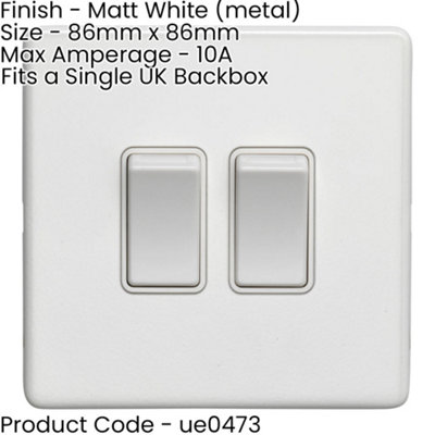 5 PACK 2 Gang Double Light Switch SCREWLESS MATT WHITE 2 Way 10A Slim ...