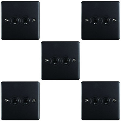 5 PACK 2 Gang Double Retro Toggle Light Switch MATT BLACK 10A 2 Way ...