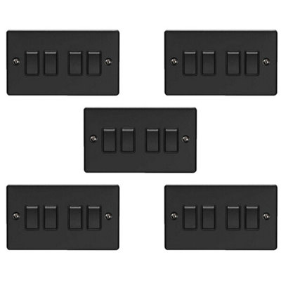 5 PACK 4 Gang Quad Light Switch MATT BLACK 2 Way 10A Black Trim | £79. ...