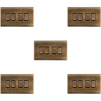 5 PACK 4 Gang Quad Light Switch SCREWLESS ANTIQUE BRASS 2 Way 10A Slim ...