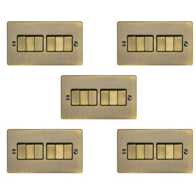 5 PACK 6 Gang Metal Multi Light Switch ANTIQUE BRASS 2 Way 10A Black ...
