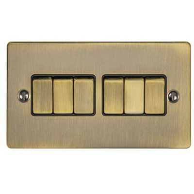 5 PACK 6 Gang Metal Multi Light Switch ANTIQUE BRASS 2 Way 10A Black Trim