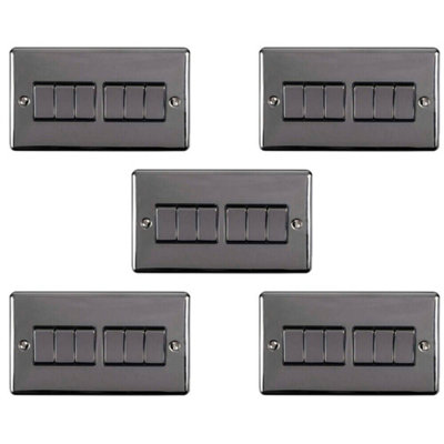 5 PACK 6 Gang Metal Multi Light Switch BLACK NICKEL 2 Way 10A Black ...