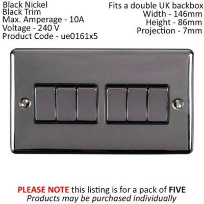 5 PACK 6 Gang Metal Multi Light Switch BLACK NICKEL 2 Way 10A Black Trim