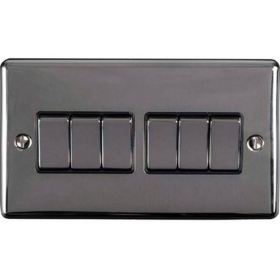 5 PACK 6 Gang Metal Multi Light Switch BLACK NICKEL 2 Way 10A Black Trim
