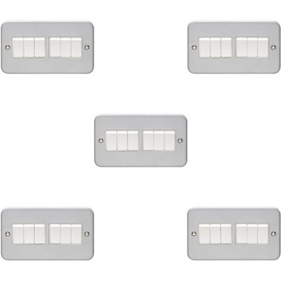 5 PACK 6 Gang Multi Light Switch 2 Way 10A HEAVY DUTY METAL CLAD ...
