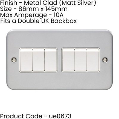 5 PACK 6 Gang Multi Light Switch 2 Way 10A HEAVY DUTY METAL CLAD ...