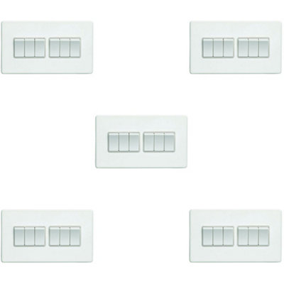 5 PACK 6 Gang Multi Light Switch SCREWLESS MATT WHITE 2 Way 10A Slim Rocker
