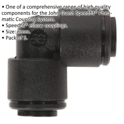 5 PACK - 6mm 90 Degree Angled Elbow Coupling Adapter - Pneumatic Pipe ...