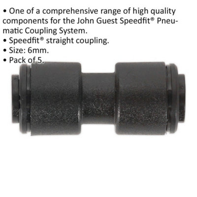 5 PACK - 6mm Straight Coupling Adapter - Pneumatic Compressed Air Pipe ...