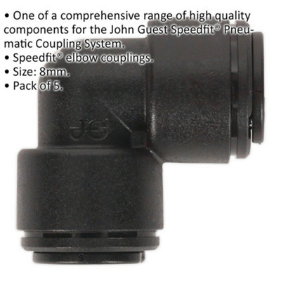 5 PACK - 8mm 90 Degree Angled Elbow Coupling Adapter - Pneumatic Pipe ...