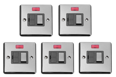 5 Pack Black Nickel 13A Neon Indicator Switched Fuses