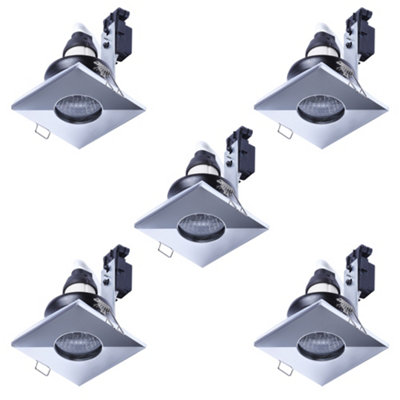 5 Pack Chrome IP65 Square Fixed Recessed Downlighters