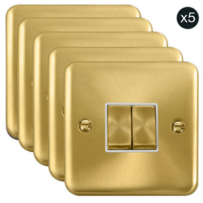 5 PACK - Curved Satin / Brushed Brass 10A 2 Gang 2 Way Ingot Light ...