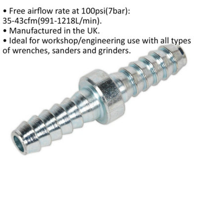 5 Pack Double Ended Hose Connectors for 1/4 Inch Hoses - 100 psi Airflow