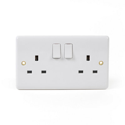 5 Pack - Lieber Silk White 13A 2 Gang DP Switched Socket - Curved Edge