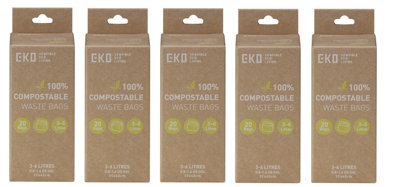 5 Pack of EKO Compostable Bin Liners 3-6L, 20 Bags