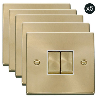 5 PACK - Satin / Brushed Brass 10A 2 Gang 2 Way Ingot Light Switch ...