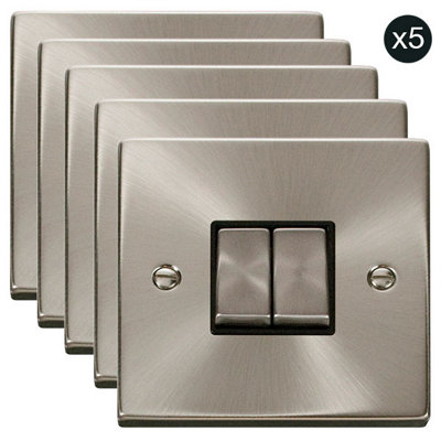 5 PACK - Satin / Brushed Chrome 10A 2 Gang 2 Way Ingot Light Switch ...