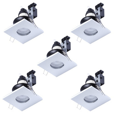 5 Pack White IP65 Square Fixed Recessed Downlighters
