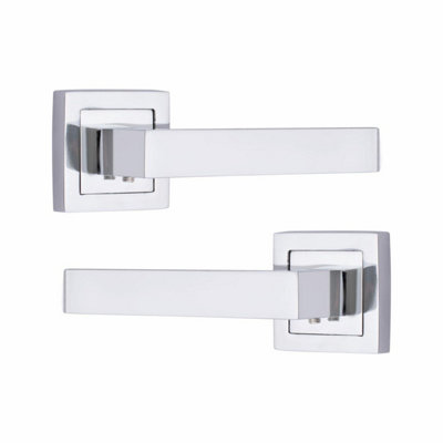 5 Pair Delta Design Door Handles Square Rose Polished Chrome Finish