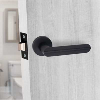 5 Pair Modern Lima Design Matt Black Premium Door Handles Round Rose ...