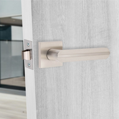 5 Pair Modern Lima Design Satin Nickel Premium Door Handles Square Rose ...