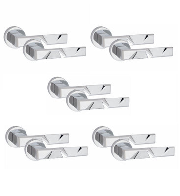 5 Pair Nova Design Internal Door Handles Round Rose Polished Chrome Finish
