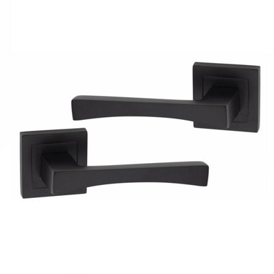 5 Pair Wave Design Door Handles Square Rose Matt Black Finish