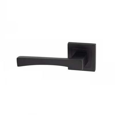 5 Pair Wave Design Door Handles Square Rose Matt Black Finish