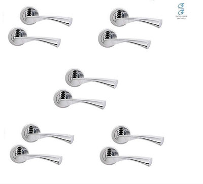 5 Pairs Astrid Door Handles Polished Chrome Finish Round Rose with ...