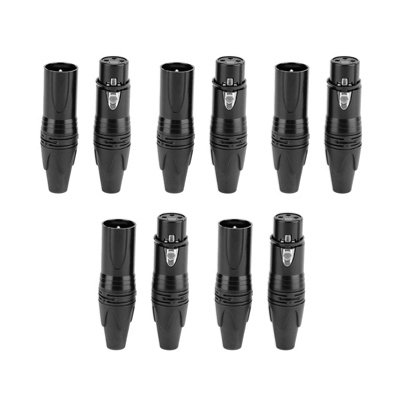5 Pairs of Black 3-Pin XLR Plug Audio Cannon Connectors