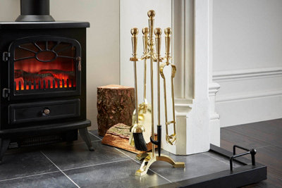 5 Pcs Companion Black/Brass Style Edge Indoor Fireplace Accessories ...