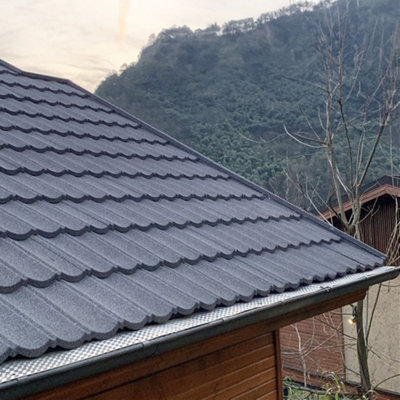 5 pcs Grey Coated Asphalt Roof Tiles on Eaves, Bitumen Roofing Shingles ...