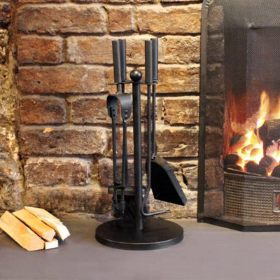 5 Piece Cast Iron Fireside Companion Set with Poker, Tongs, Shovel ...