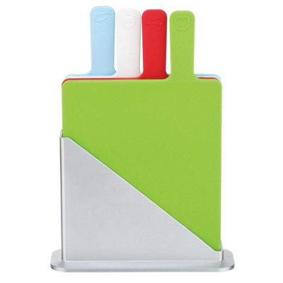 5 Piece Chopping Board Set with Stand - Colour & Symbol Coded - Great ...