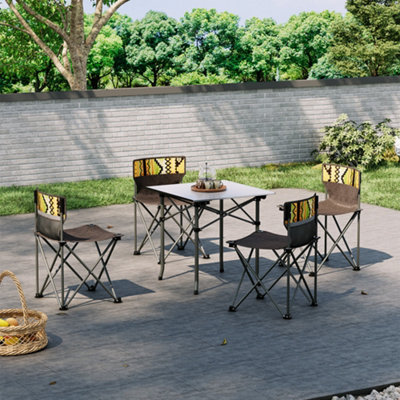 5-Piece Foldable Square Table and Four-Person Seat Outdoor Camping ...