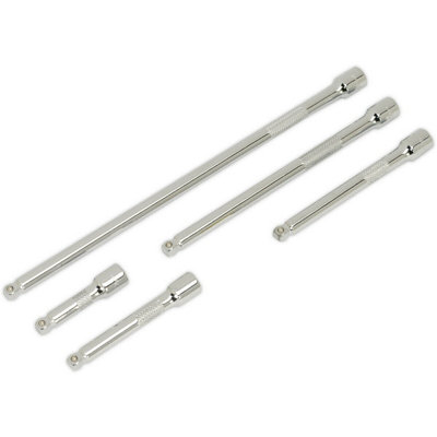 5 Piece Knurled Wobble Extension Bar Set - 1/4" Sq Drive - Socket Retainer