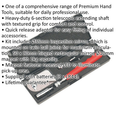 5 Piece Telescopic Magnetic Pick Up Tool Kit with LED Light and ...