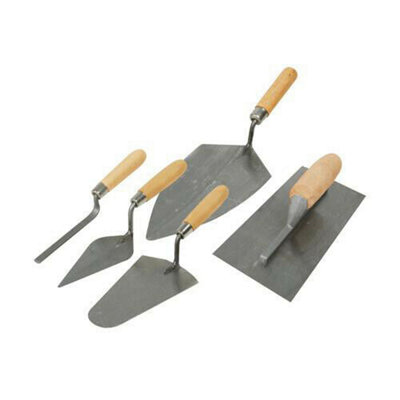 5 Piece Tradesman Trowel Set Steel Blades Wooden Handle Plastering ...